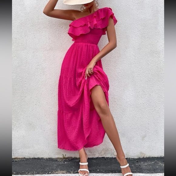 Dresses | Luxe One Shoulder Ruffle Hem Maxi Dress | Poshmark